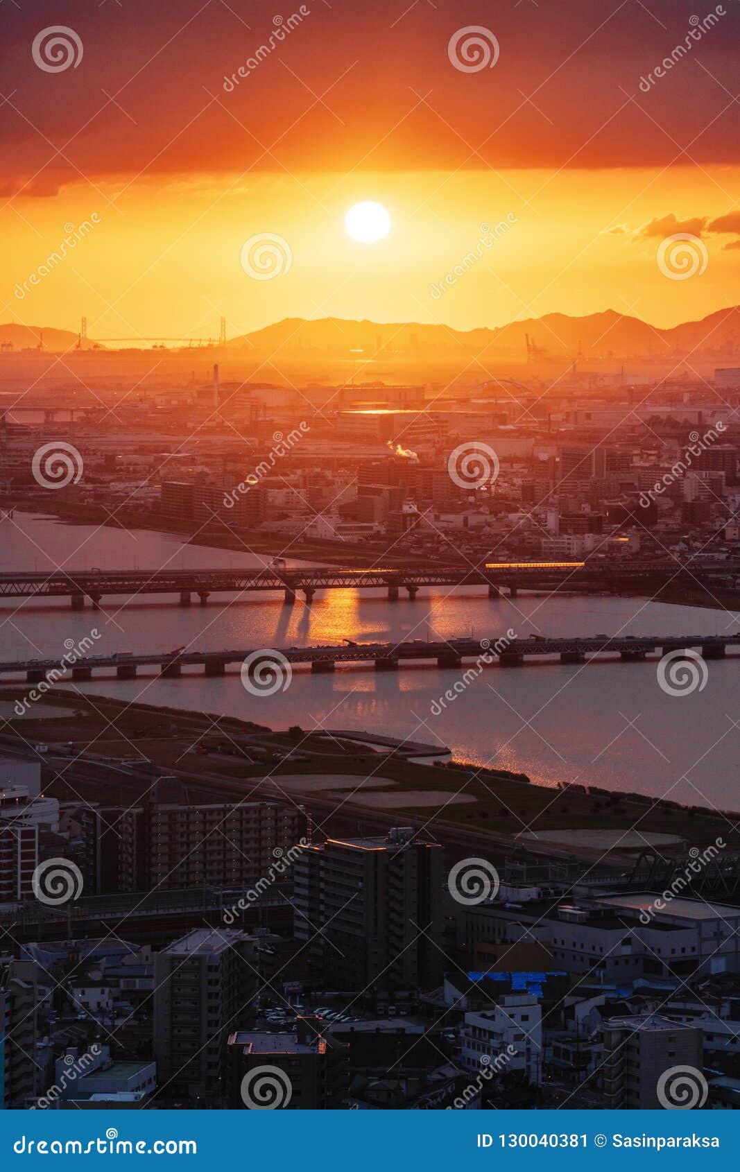 Japan, Osaka City View in Sunset Editorial Photo - Image of banner ...