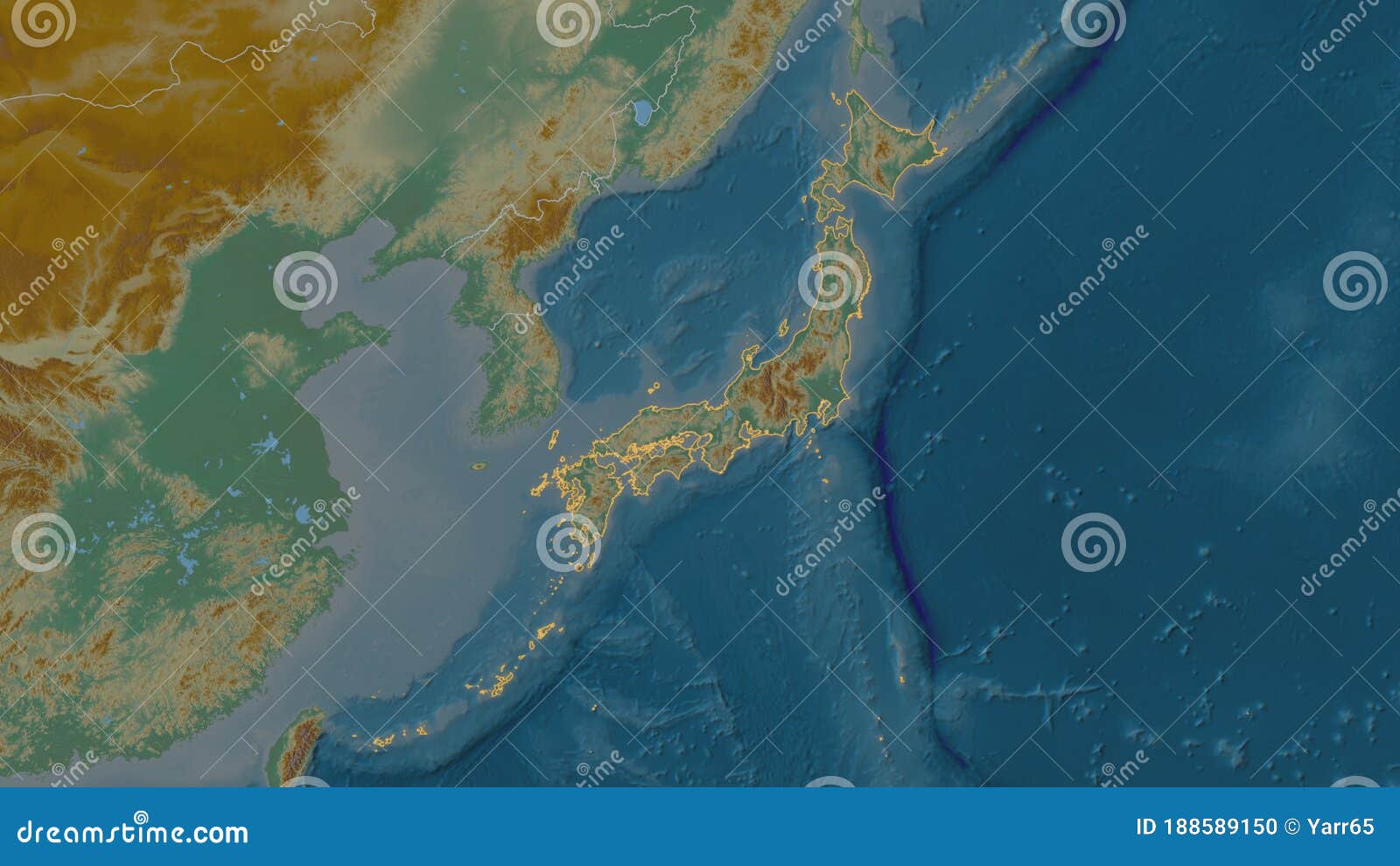 Japan - overview. Relief stock illustration. Illustration of border ...