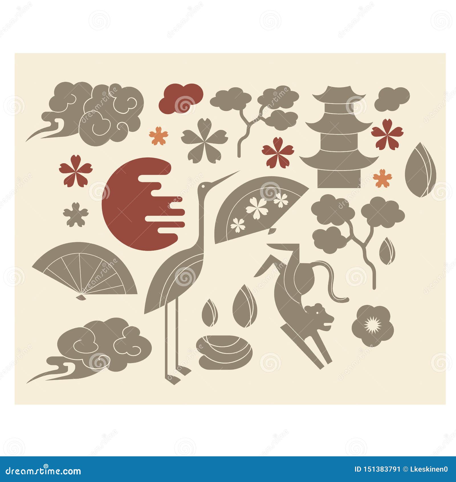 Japan Pattern Objects on Light Background Stock Vector - Illustration ...