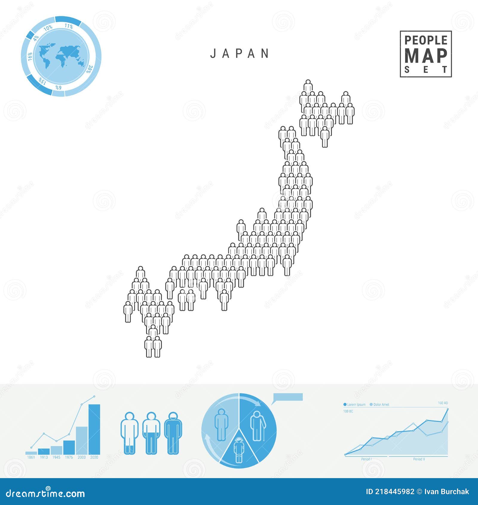 Japan People Icon Map. Stylized Vector Silhouette of Japan. Population ...