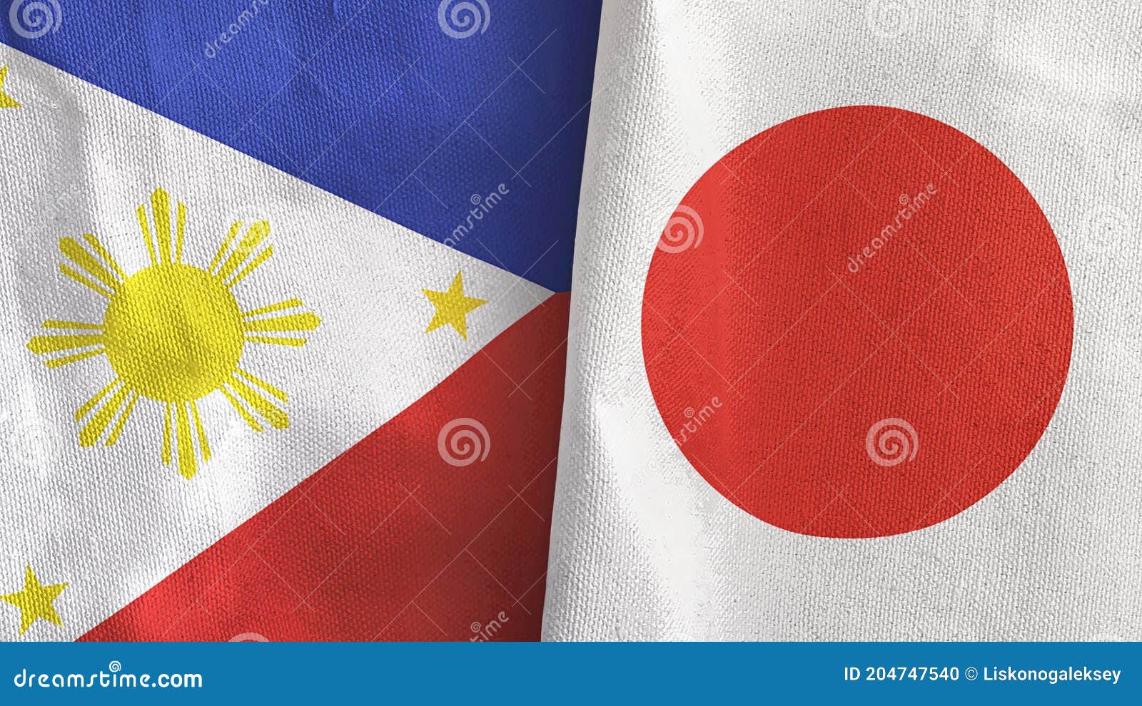 Japan and Philippines Two Flags Textile Cloth 3D Rendering Stock ...