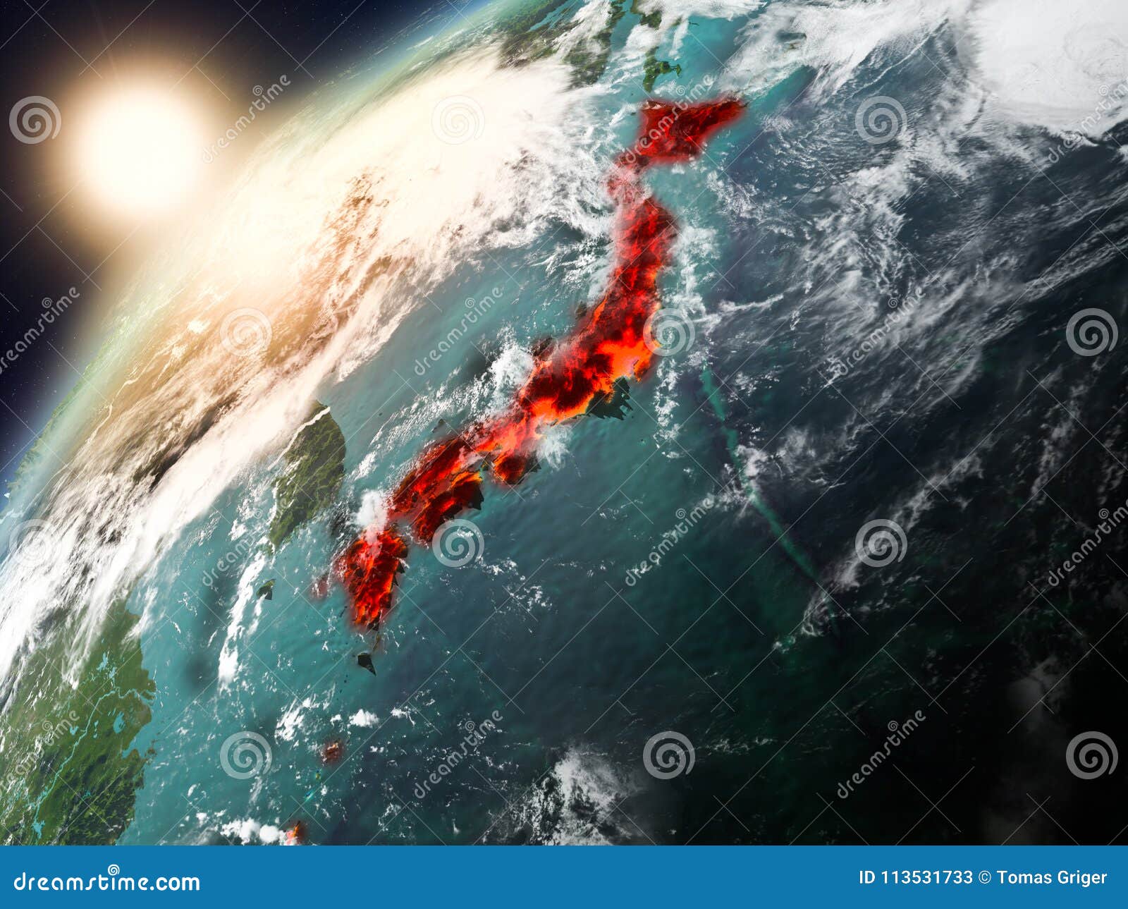 Japan on Planet Earth in Sunset Stock Illustration - Illustration of ...