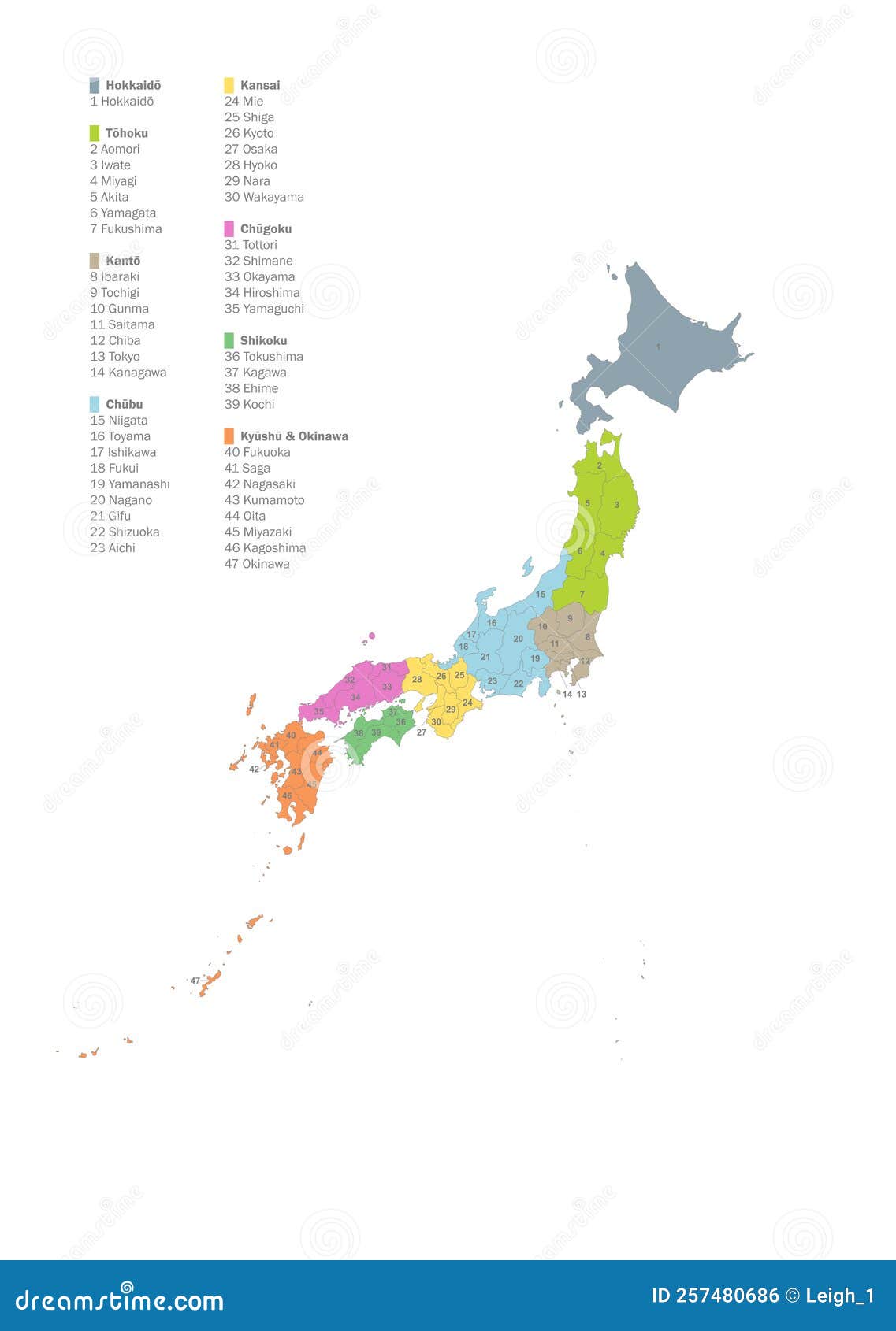 Vector Map of Japanese Prefectures Stock Vector - Illustration of ...