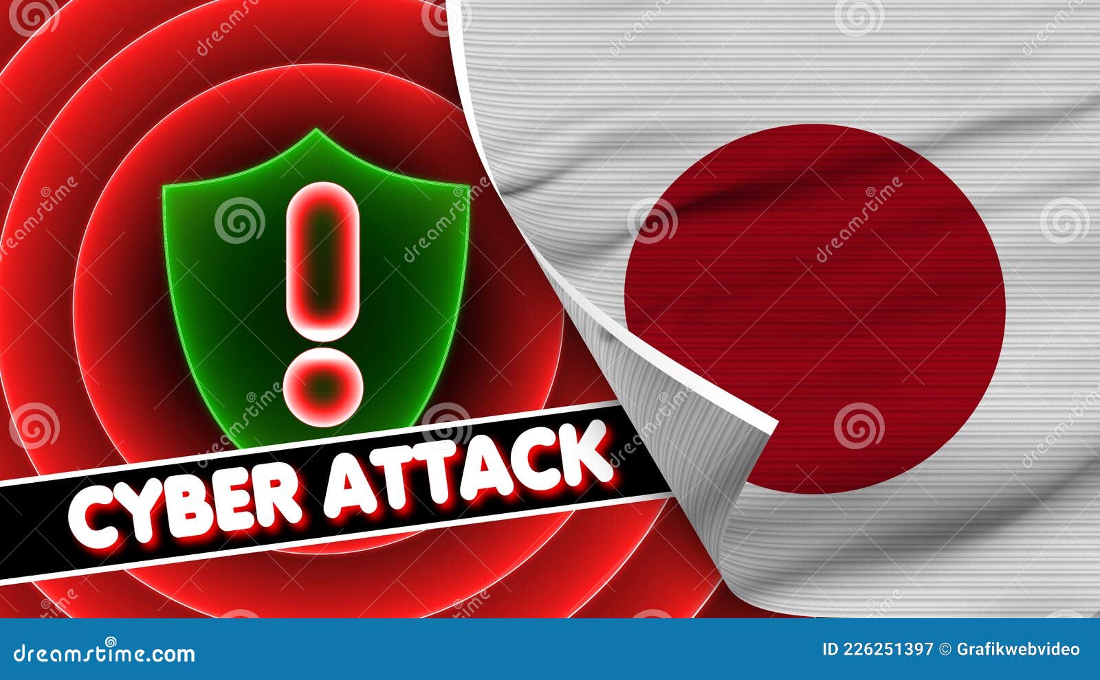 Japan Realistic Flag with Cyber Attack Title Fabric Texture 3D ...
