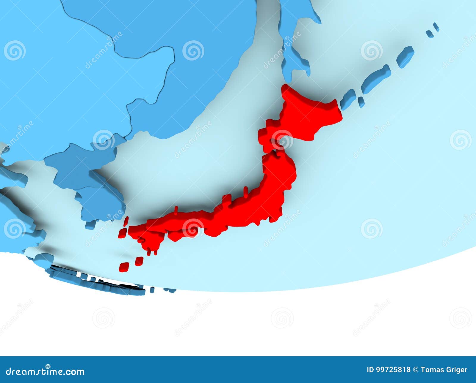Japan in red on blue map stock illustration. Illustration of country ...