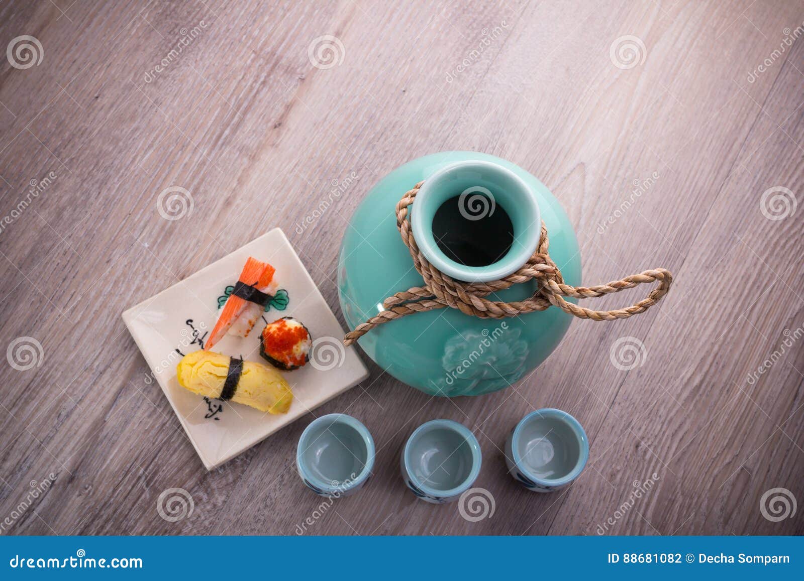 Japan sake bottle set stock photo. Image of fish, fresh - 88681082