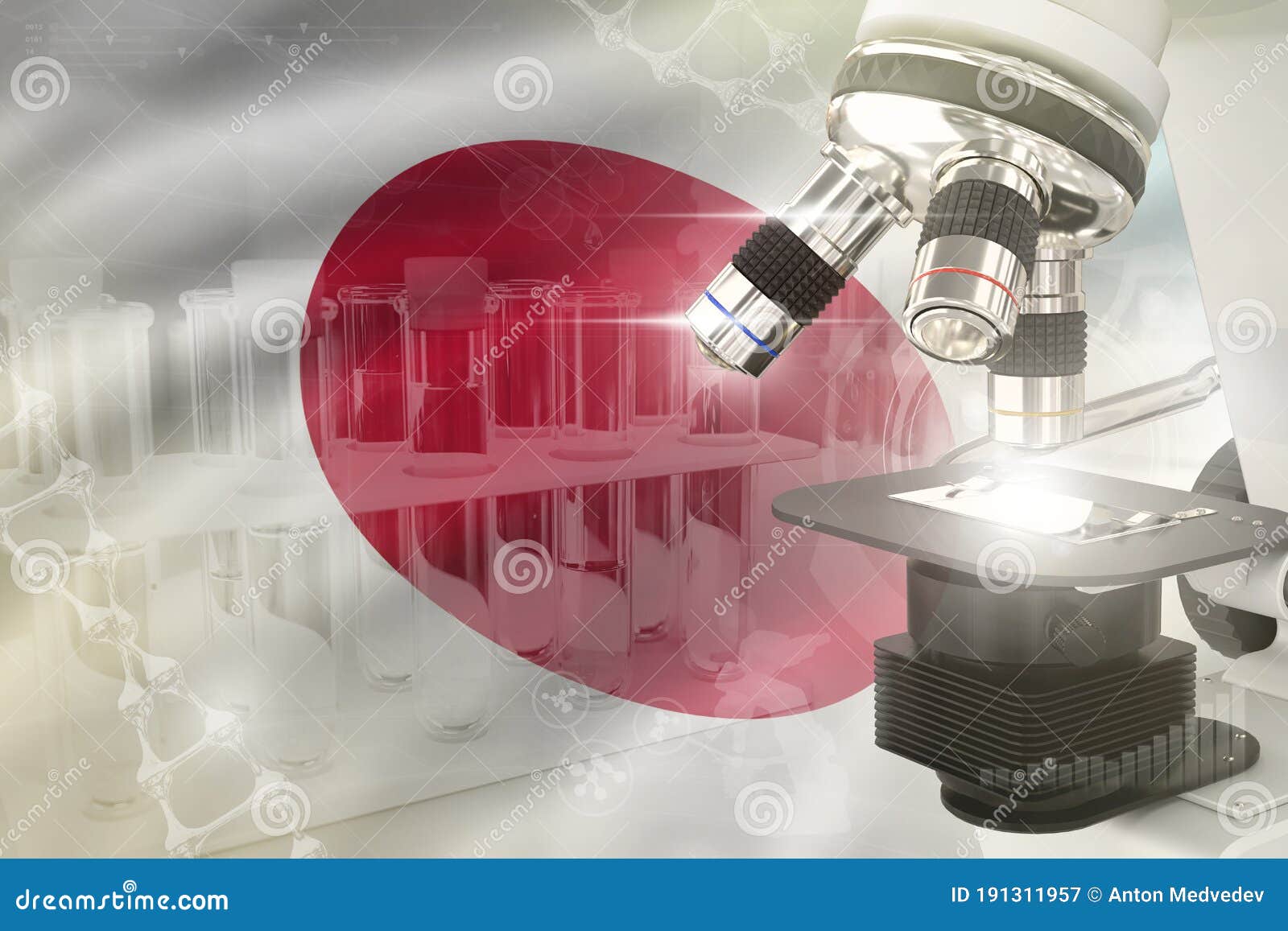 Microscope on Japan Flag - Science Development Digital Background ...