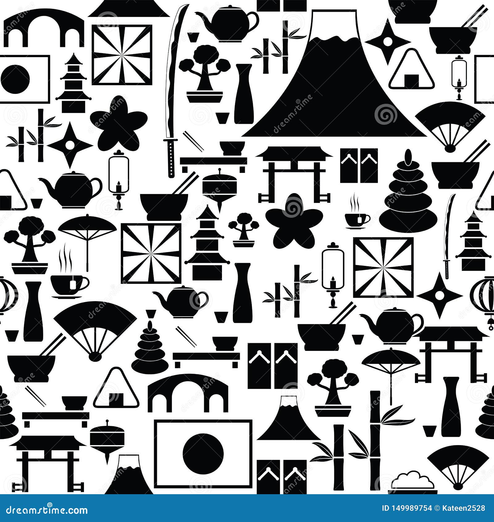 Japan Seamless Pattern, Vector Illustration. Main Symbols Of Japanese ...