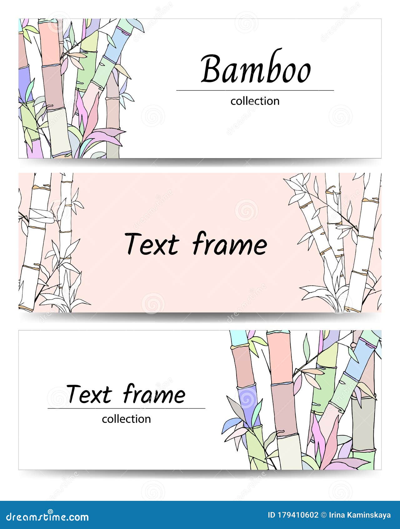 Japan Set of Horizontal Banners with Bamboo. Multicolor Vector ...