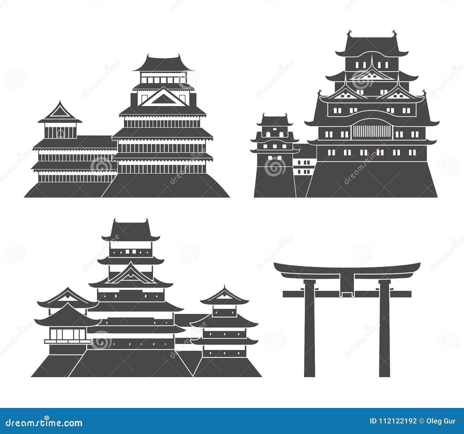Japan Set. Isolated Japan Architecture on White Background Stock Vector ...