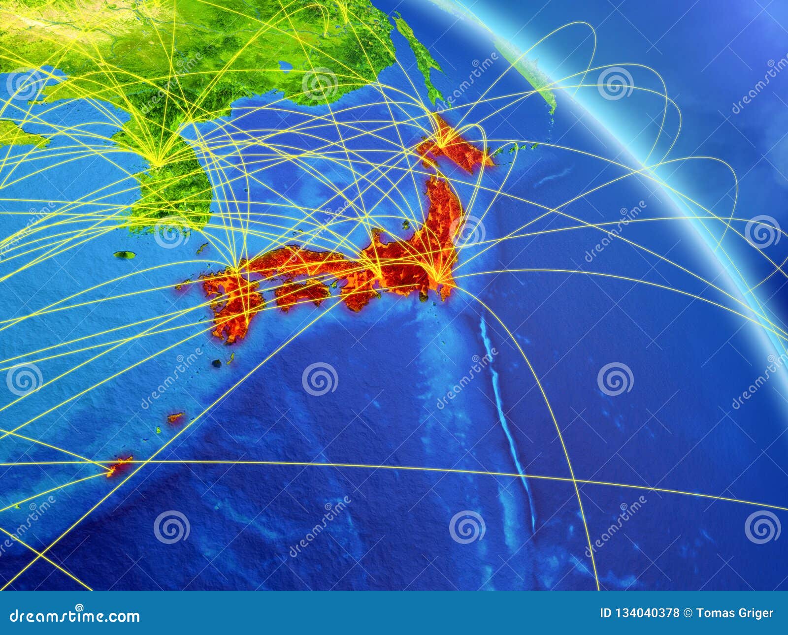 Japan from Space with Network Stock Illustration - Illustration of ...