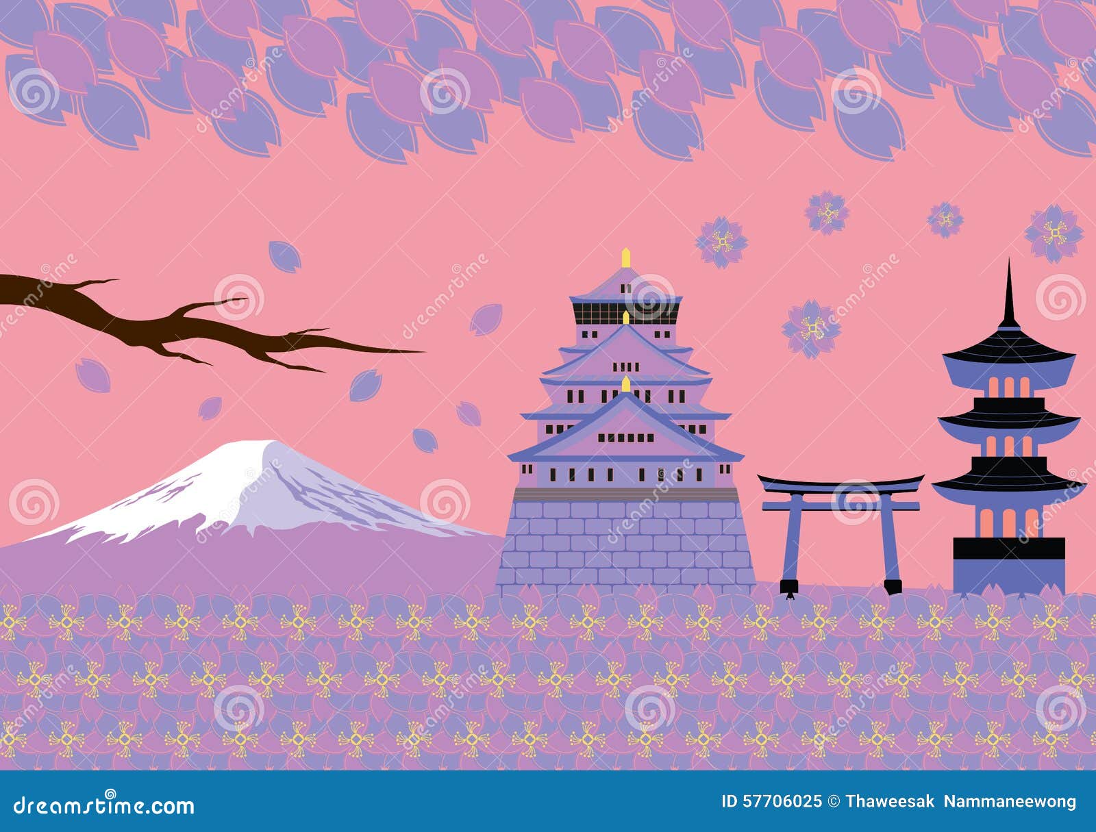 Japan Spring Landmark and Culture Vector Stock Vector - Illustration of ...