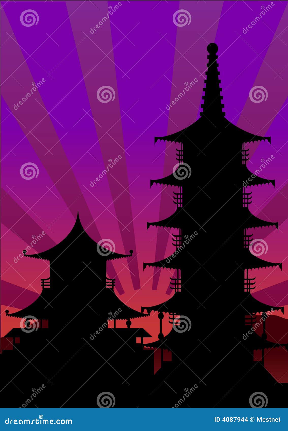 Japan Sunset Silhouette Vector Illustration | CartoonDealer.com #4087944
