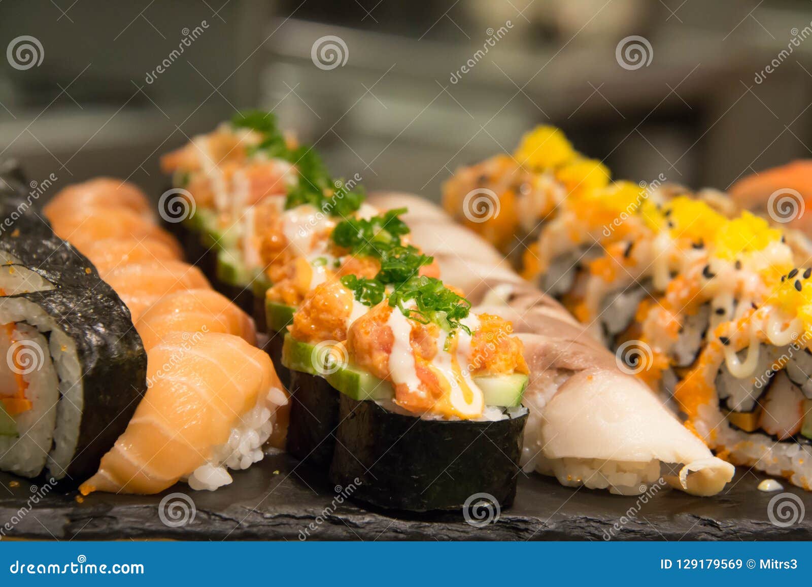Japan sushi and roll set stock image. Image of fish - 129179569
