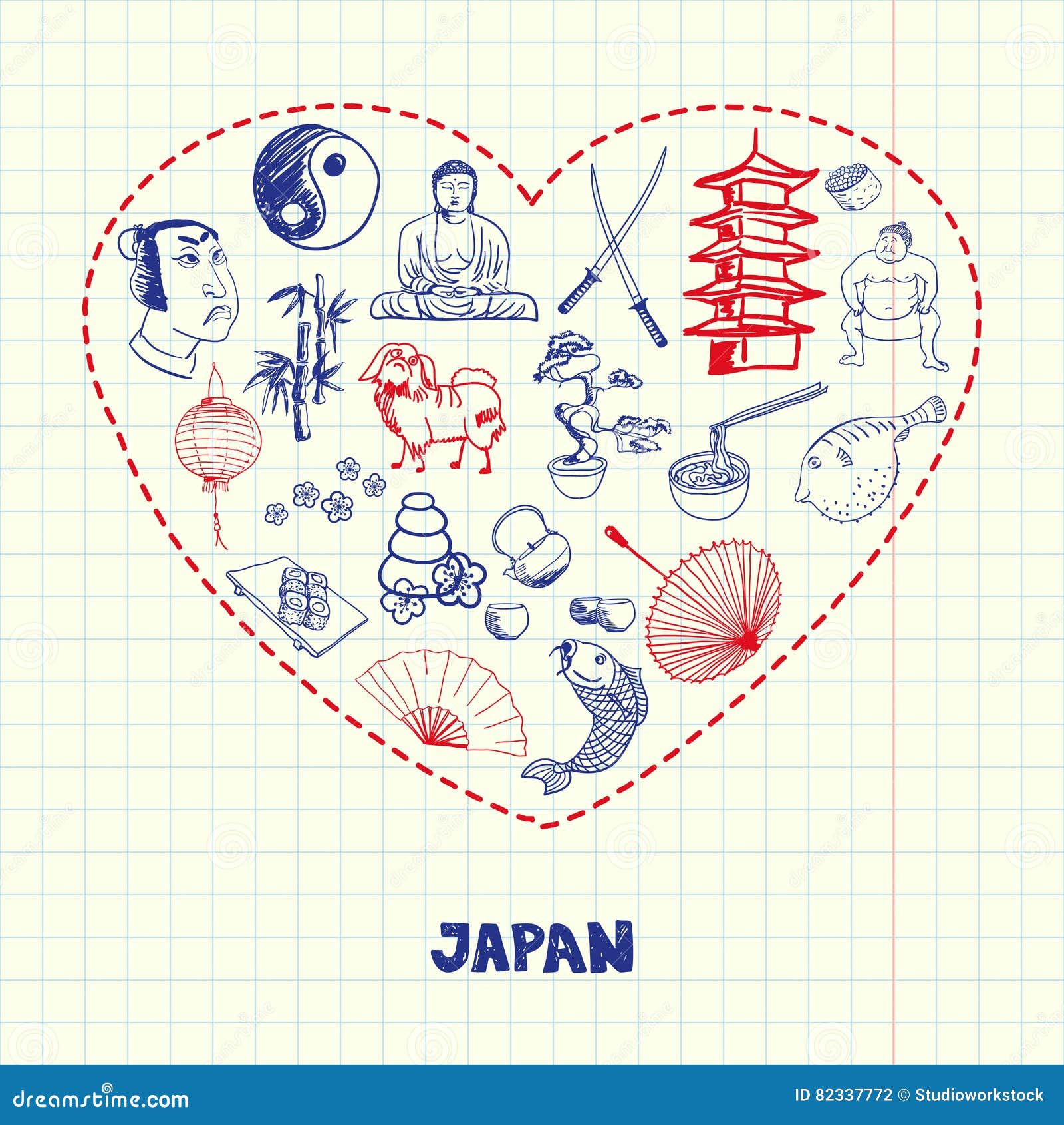 Japan-Symbole Pen Drawn Doodles Vector Collection Vektor Abbildung ...