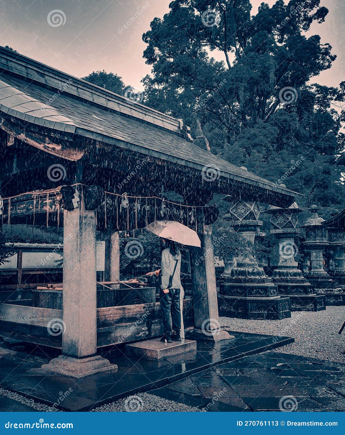 Japan temple raining stock image. Image of japan, bridge - 270761113