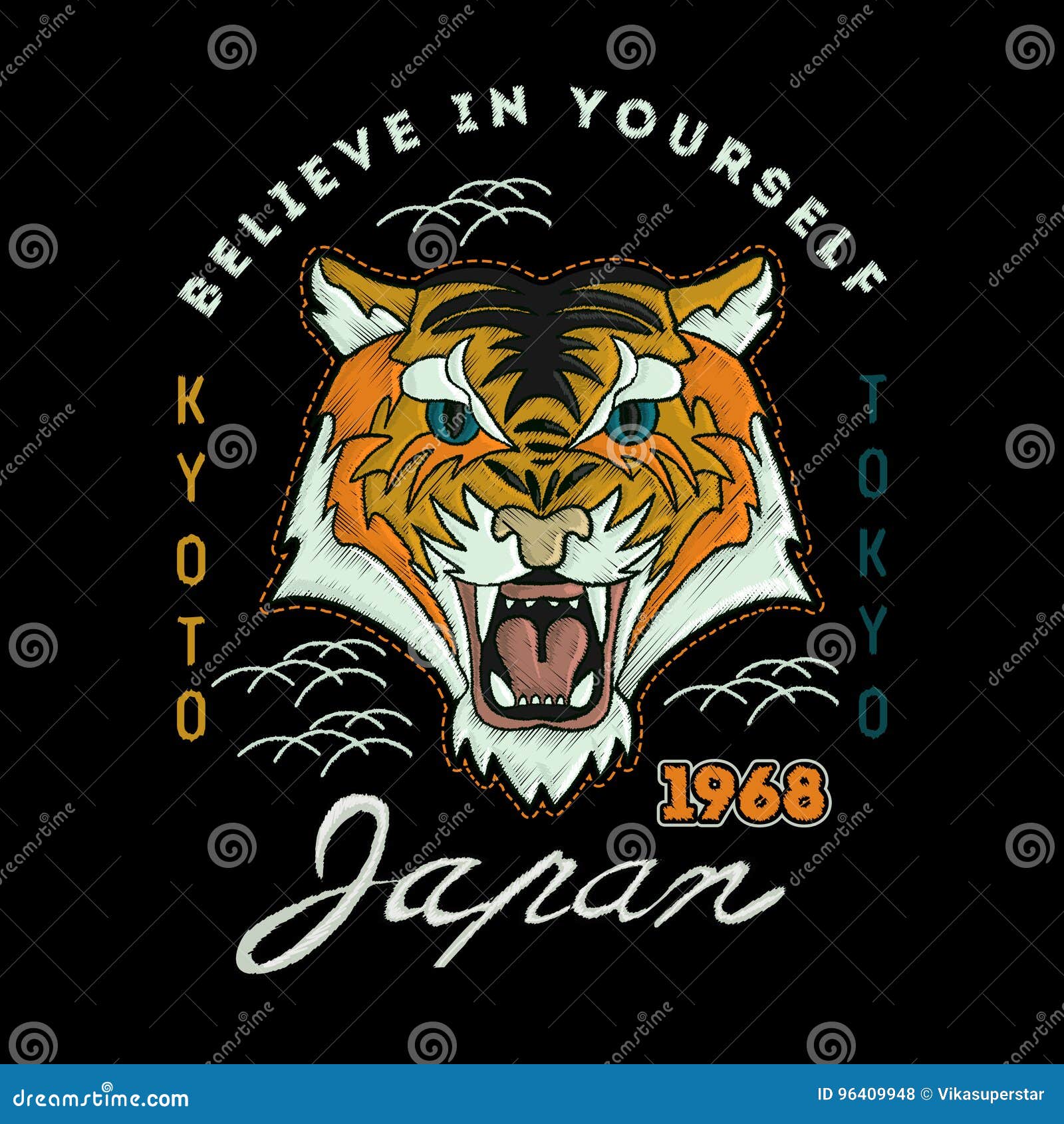 Japan Tiger Vector Embroidery Stock Vector - Illustration of tokyo ...