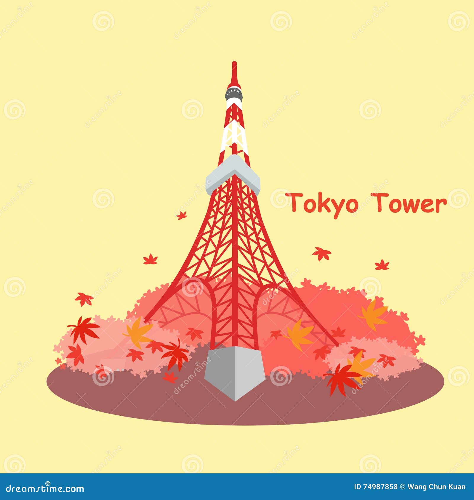 Japan Tokyo Tower and Maple Stock Vector - Illustration of environment ...