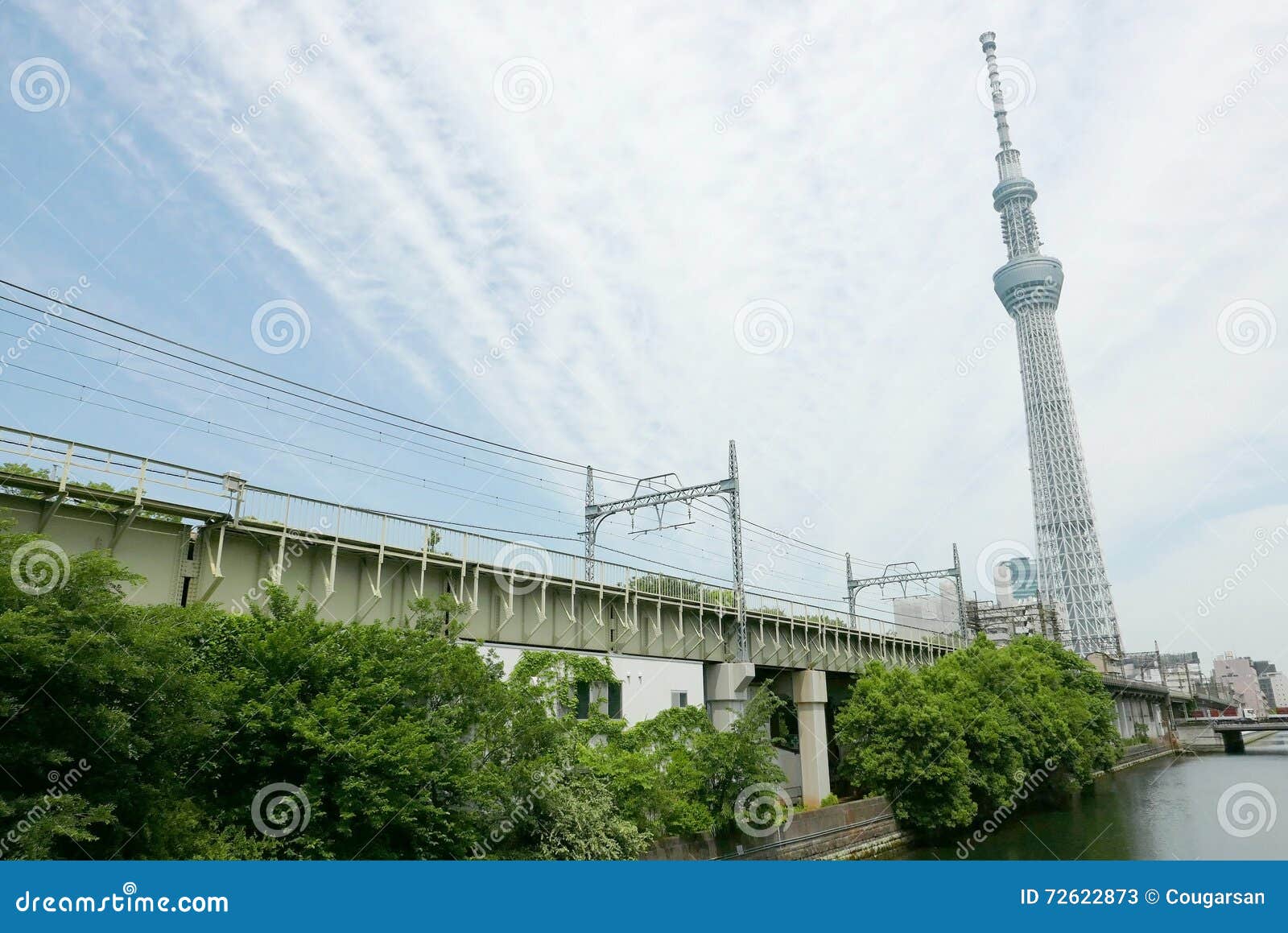Japan Tower, Building River, Train Track with Sky Editorial Stock Photo ...