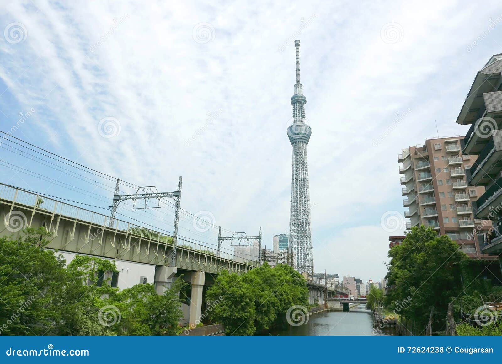 Japan Tower, Building River, Train Track with Sky Editorial Stock Photo ...