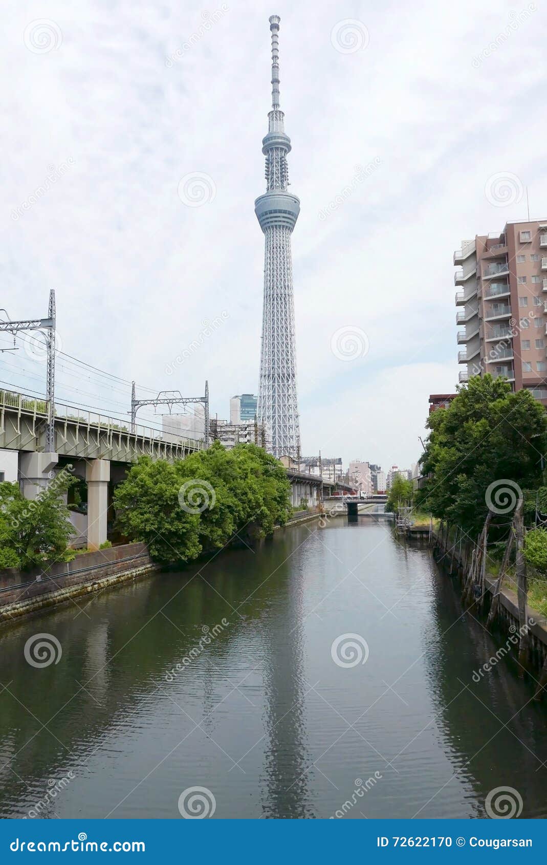 Japan Tower, Building River, Train Track with Sky Editorial Image ...
