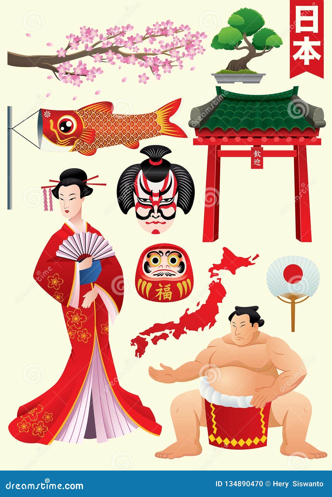 Japan Traditional Character Set Vector Illustration | CartoonDealer.com ...