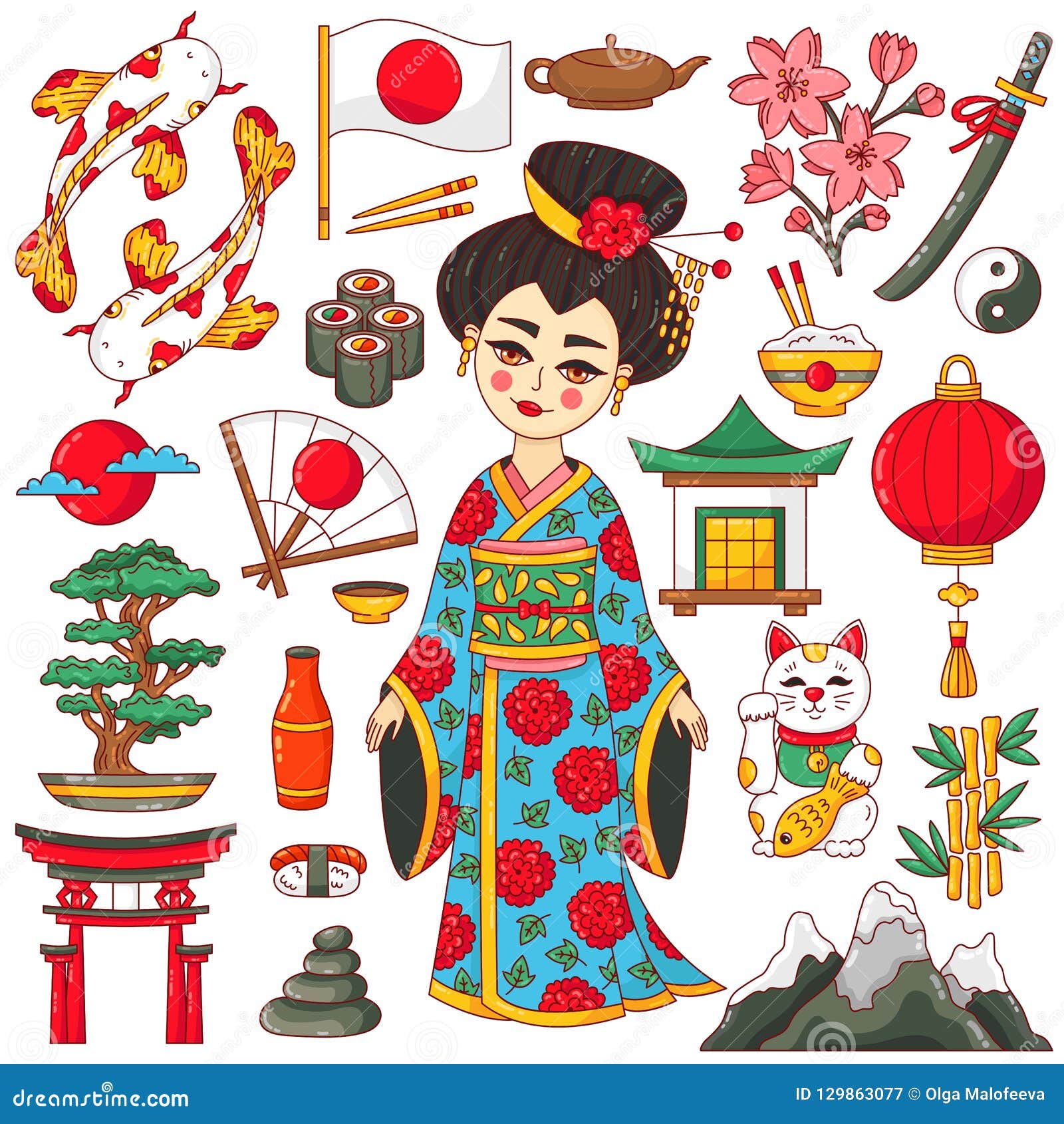 Japan Traditional National Icons Doodle Cartoon Vector Set Stock Vector ... Japan Traditional National Icons Doodle Cartoon Vector Set Stock Vector ...