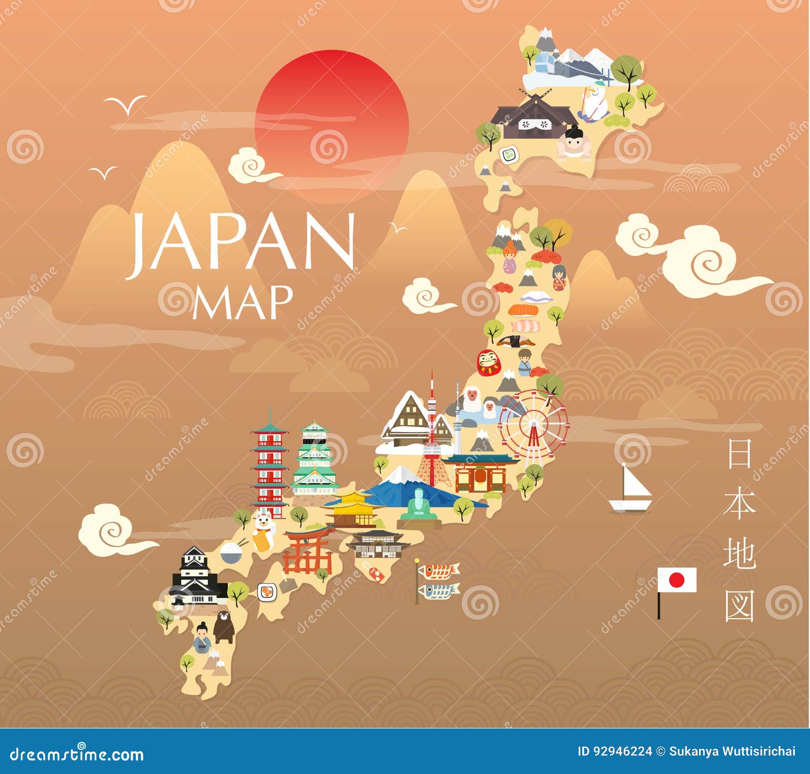 Japan Travel Map in Flat Illustration. Stock Illustration ...