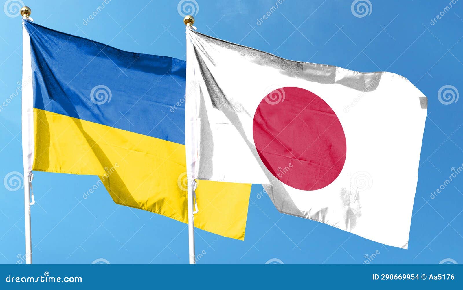 Japan and Ukraine Flags Against Cloudy Sky Stock Photo - Image of march ...