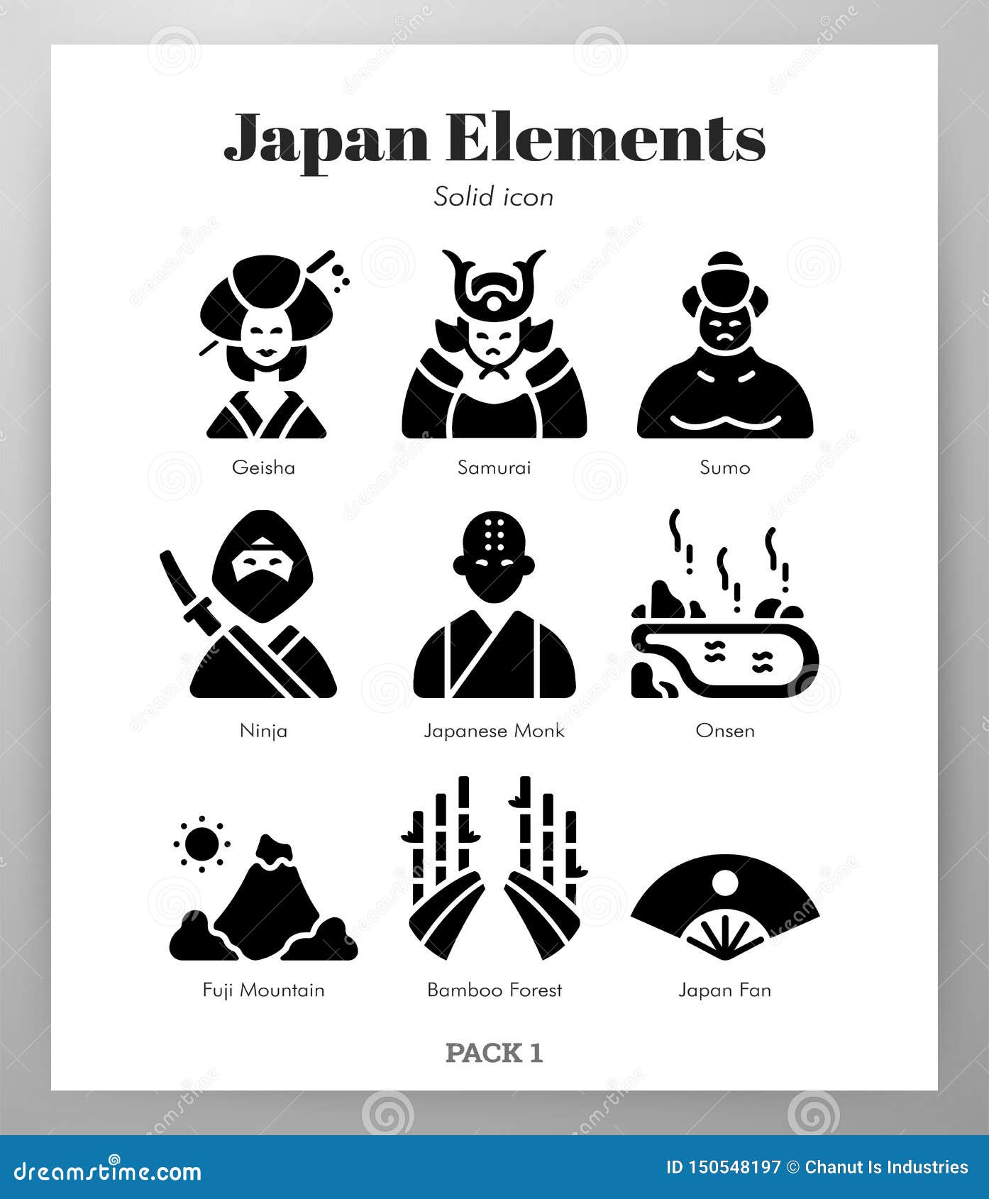 Japan elements Solid pack stock vector. Illustration of competition ...