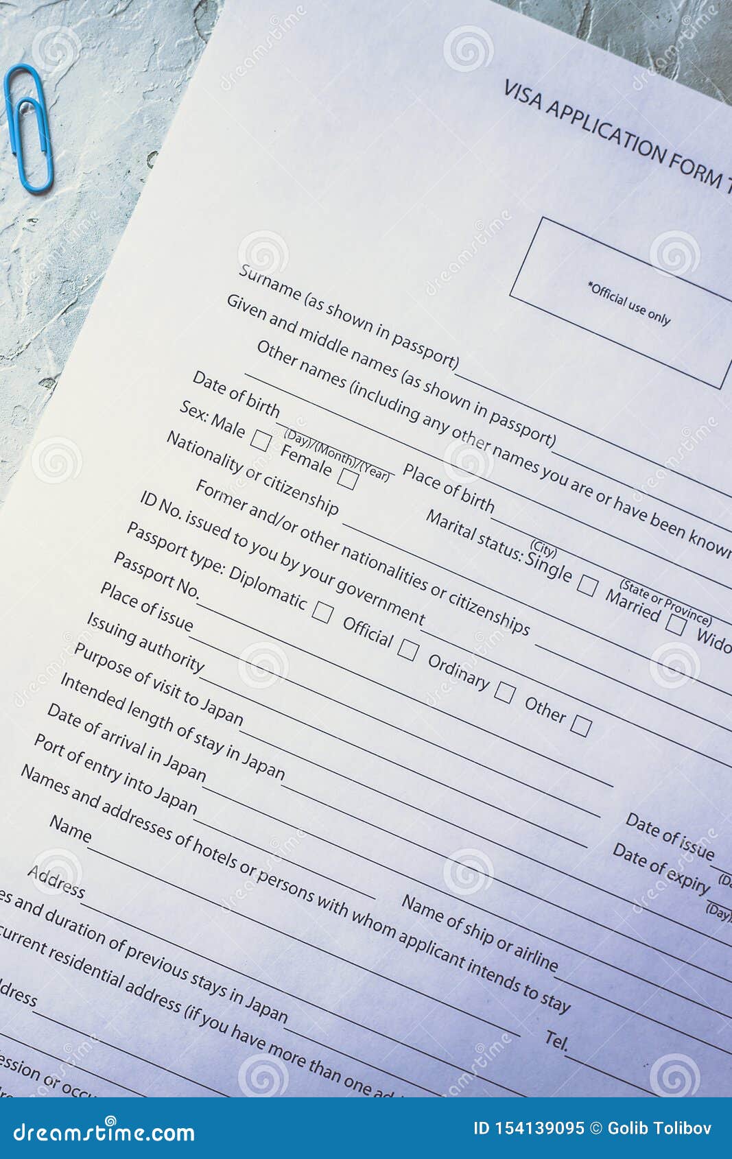 Japan Visa Application Form Stock Image - Image of enter, immigration ...
