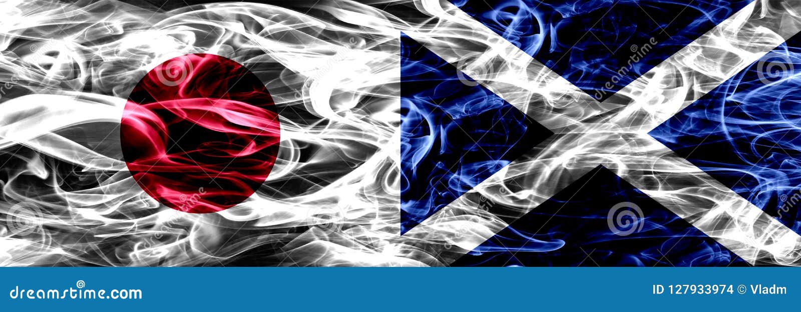 Japan Vs Scotland, Scottish Smoke Flags Placed Side by Side. Stock ...