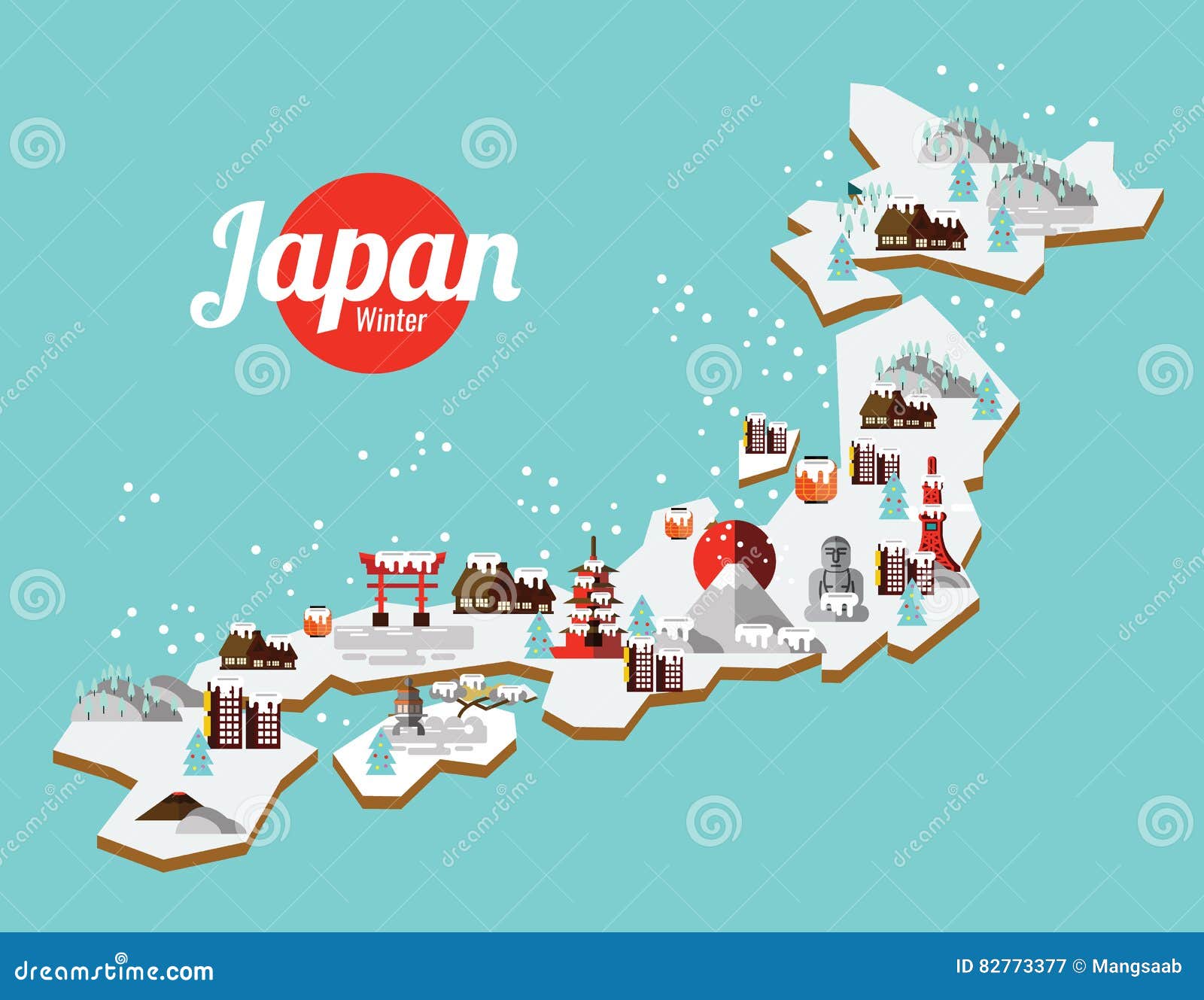 Japan Winter Landmark and Travel Map. Stock Vector - Illustration of ...
