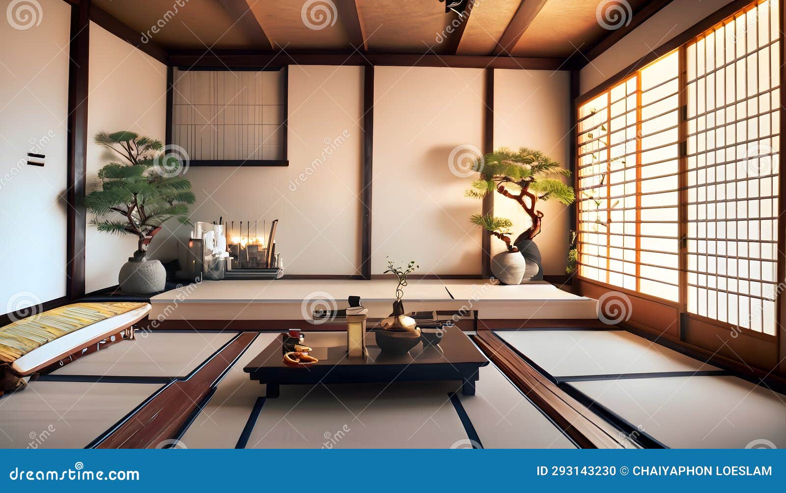 Japandi Concept of Living Room Interior with Design Wooden Commode ...