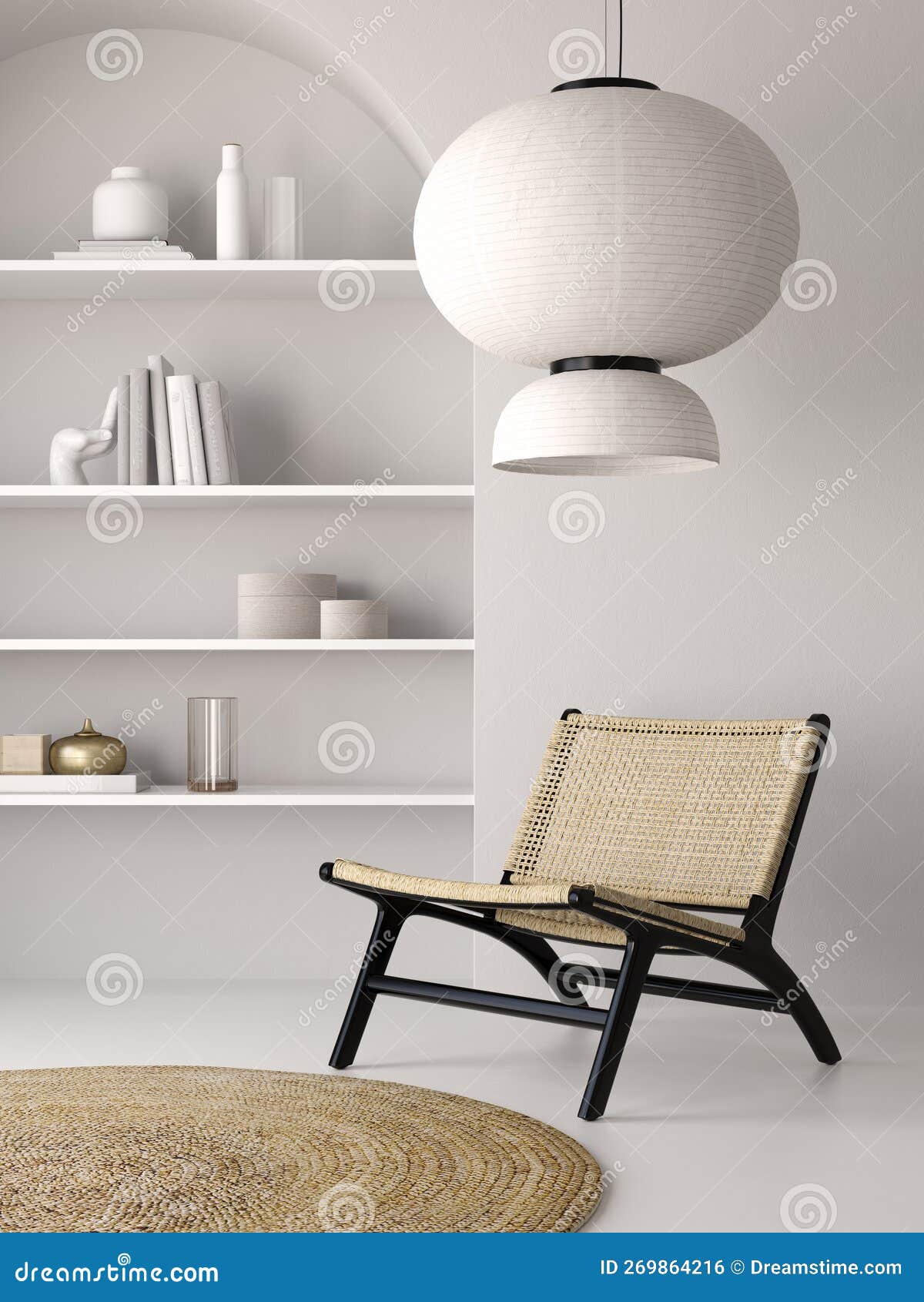Japandi Style Conceptual Interior Room 3d Illustration Stock ...