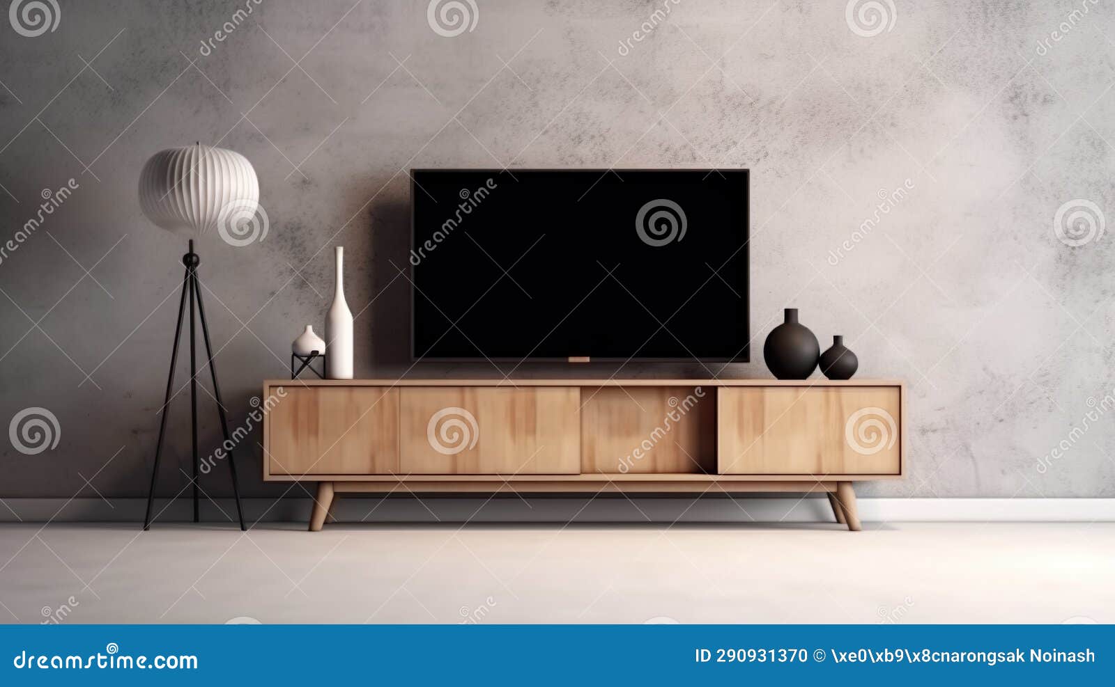 A Japandi Style TV Stand in an Empty Living Room. Generative AI Stock ...