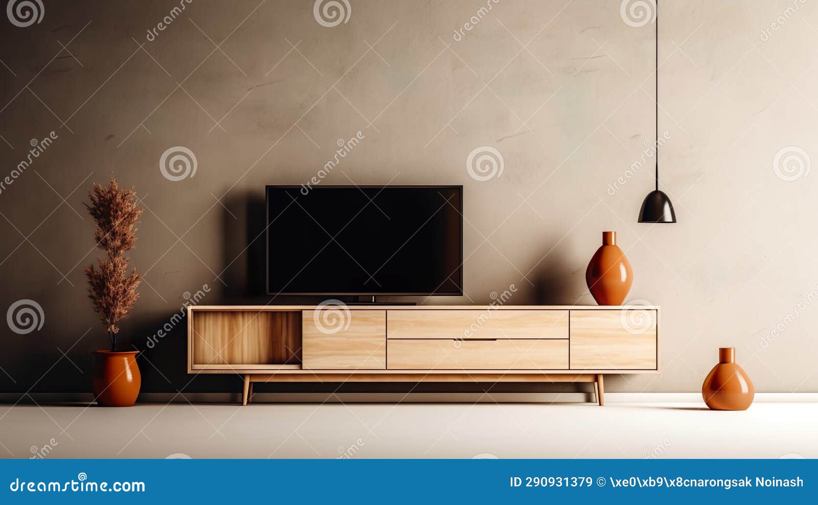 A Japandi Style TV Stand in an Empty Living Room. Generative AI Stock ...