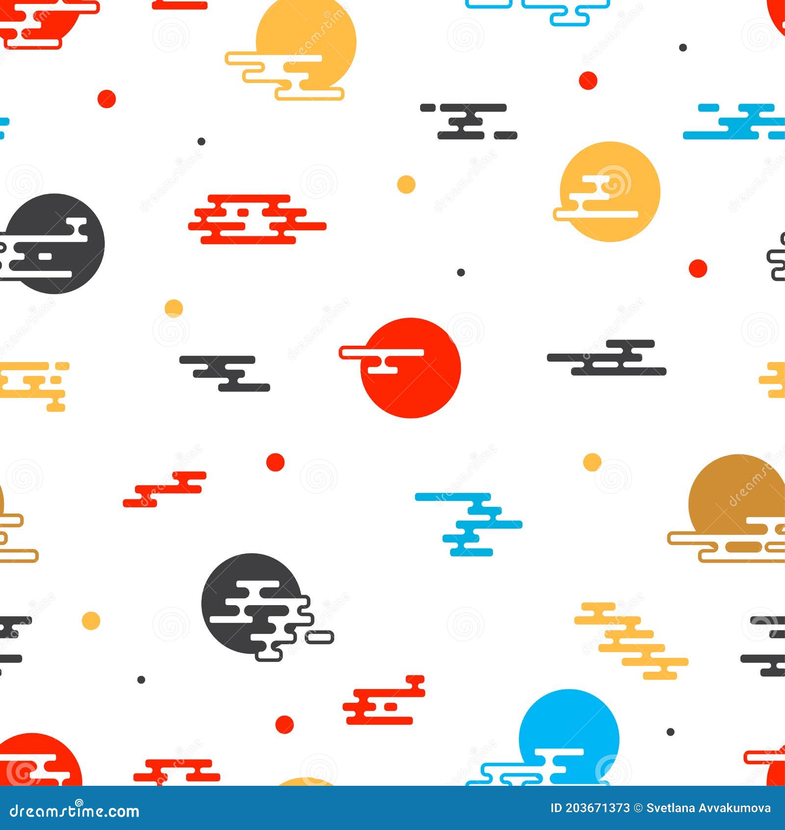 Japanese Abstract Clouds and Sun Stock Vector - Illustration of flat ...