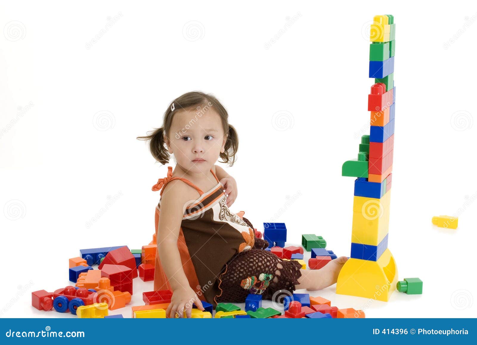 Japanese American Girl Playing with Blocks Stock Photo - Image of young ...