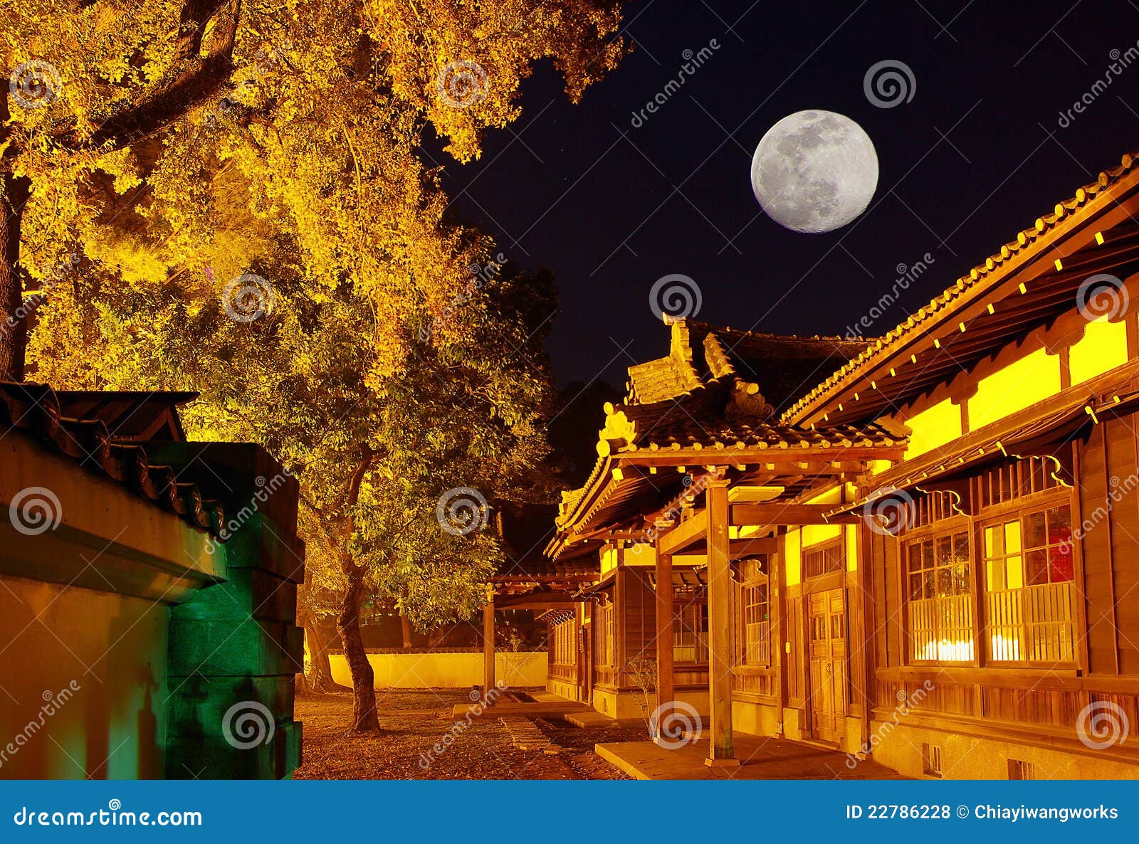 Japanese Ancient Buildings at Night Stock Photo - Image of nation ...