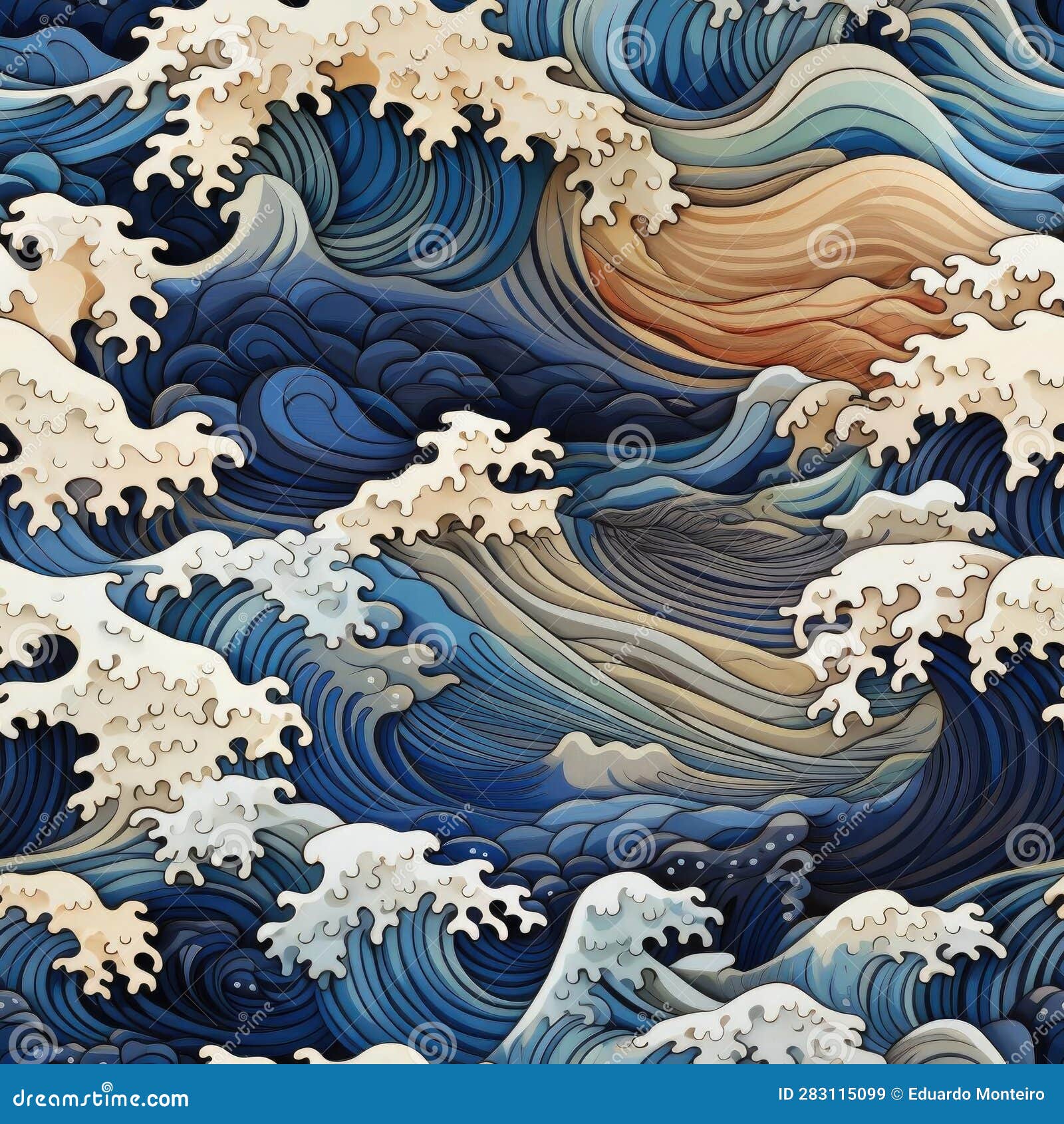 Japanese Anime Waves in a Psychedelic Surrealism Style (tiled) Stock ...