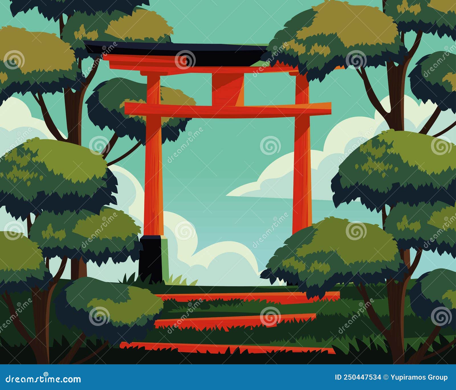 Japanese Arch the Background Stock Vector - Illustration of landscape ...