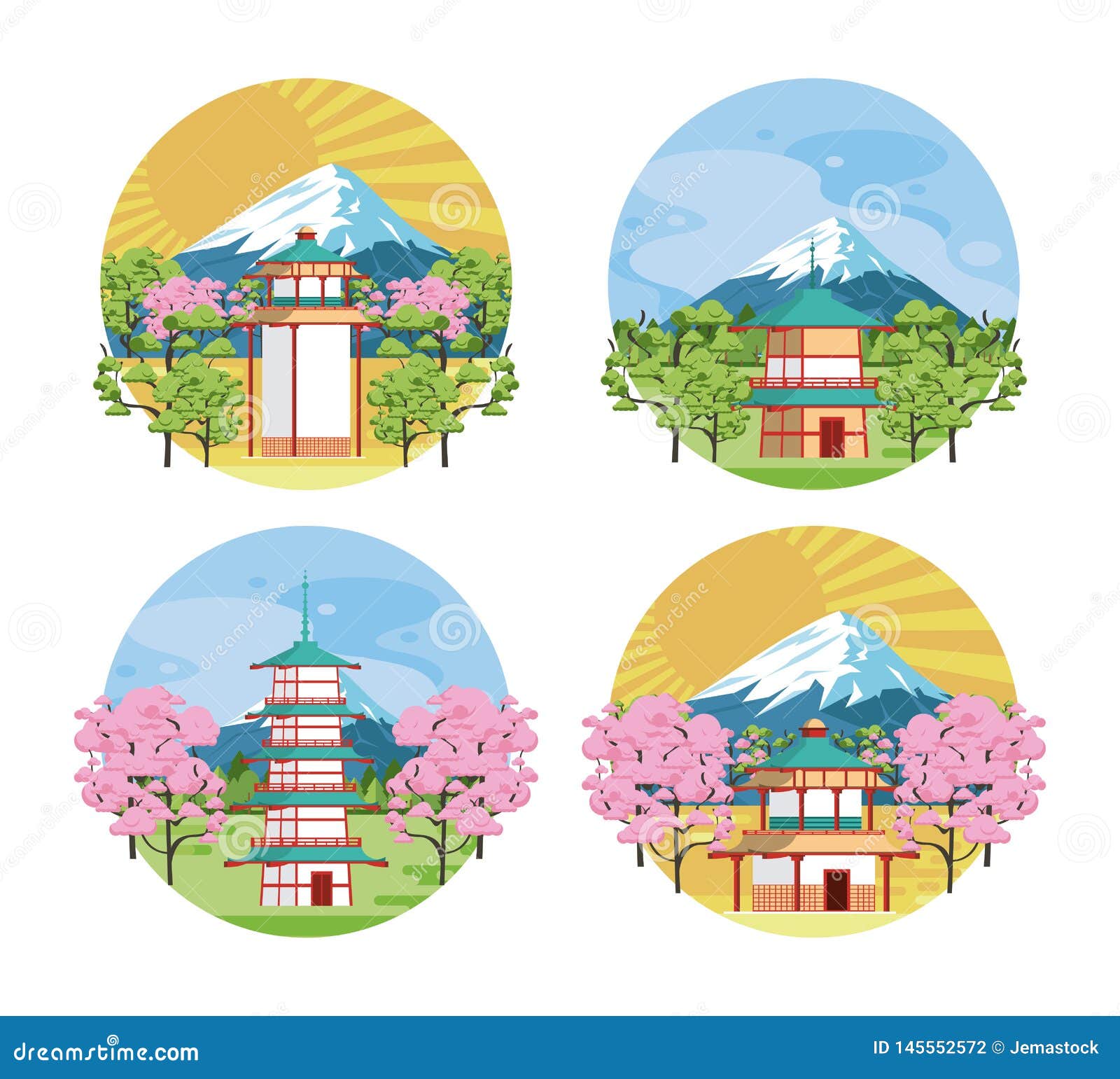 Japanese Architecture and Elements Stock Vector - Illustration of japan ...
