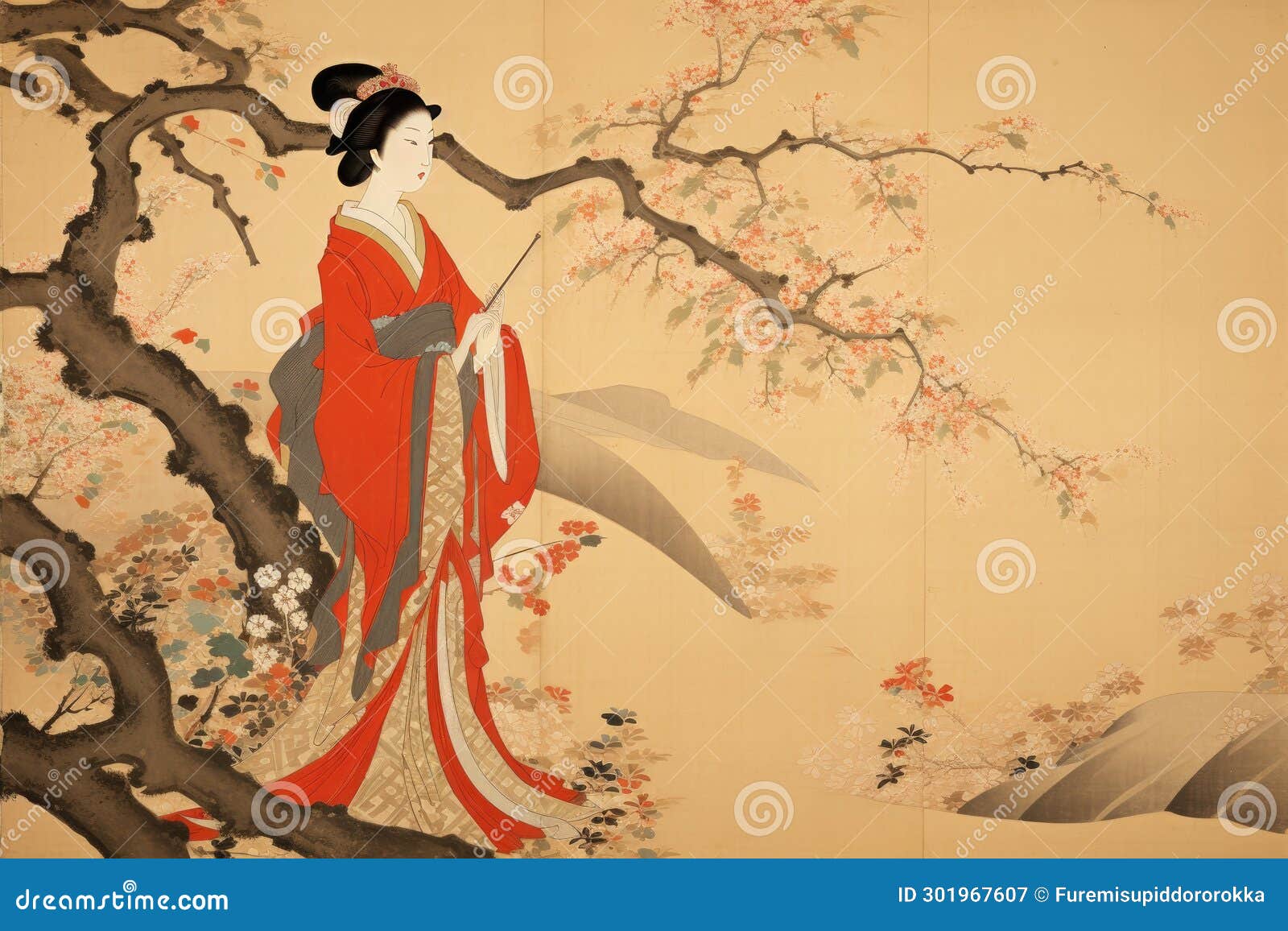 Japanese Art Female Edo Period Stock Illustration Illustration Of Floral Traditional 301967607