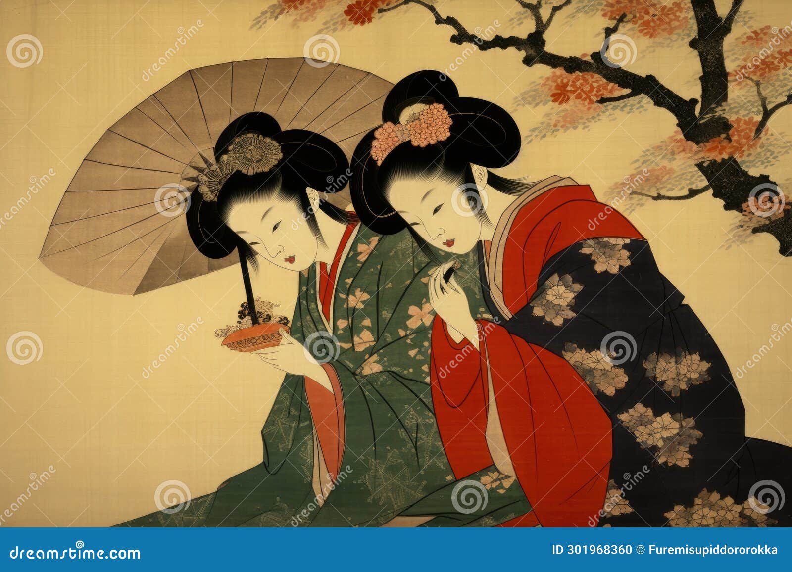 Japanese Art Female Edo Period Stock Illustration Illustration Of Geisha Decorative 301968360