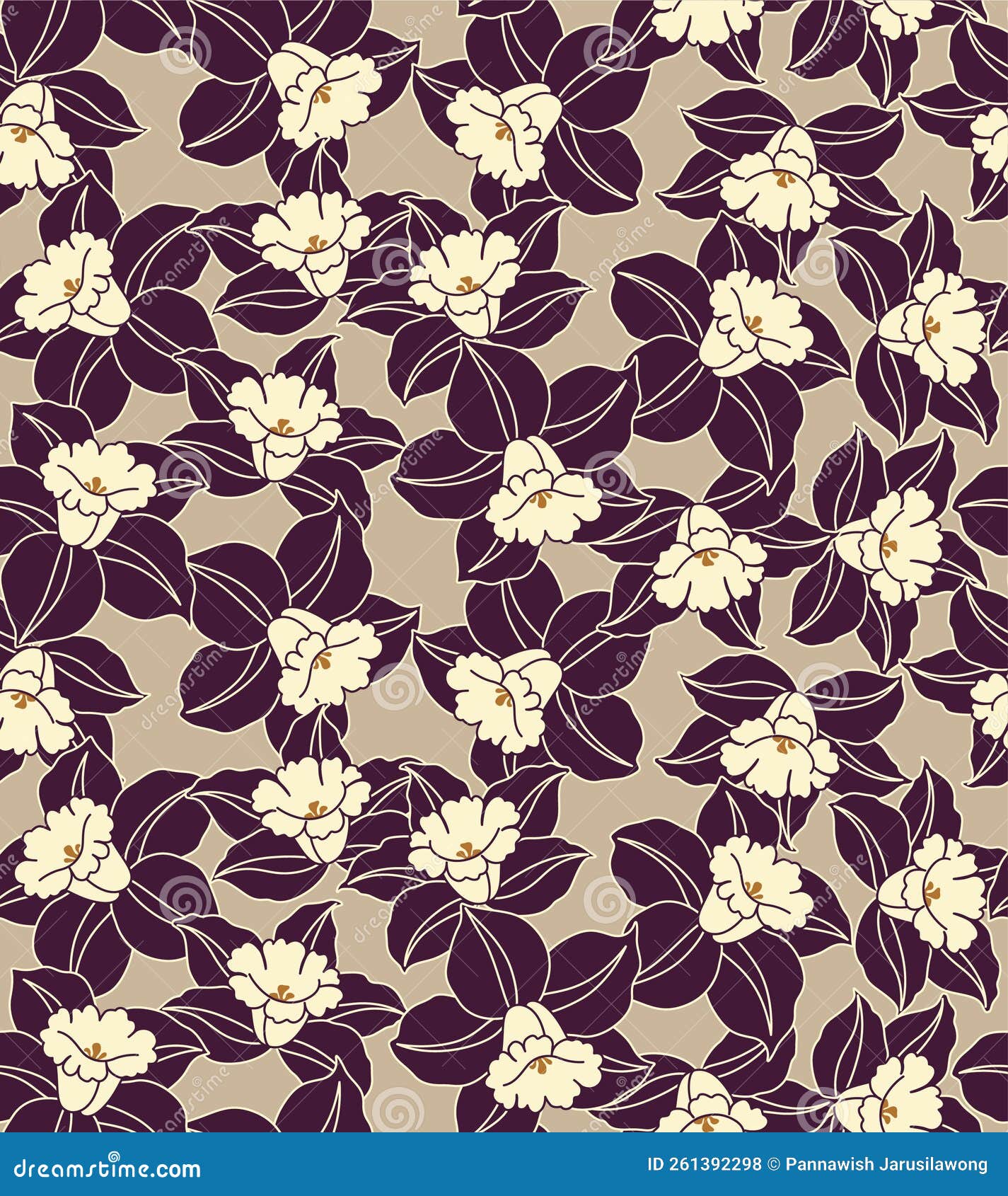 Japanese Art Orchid Flower Vector Seamless Pattern Stock Vector ...