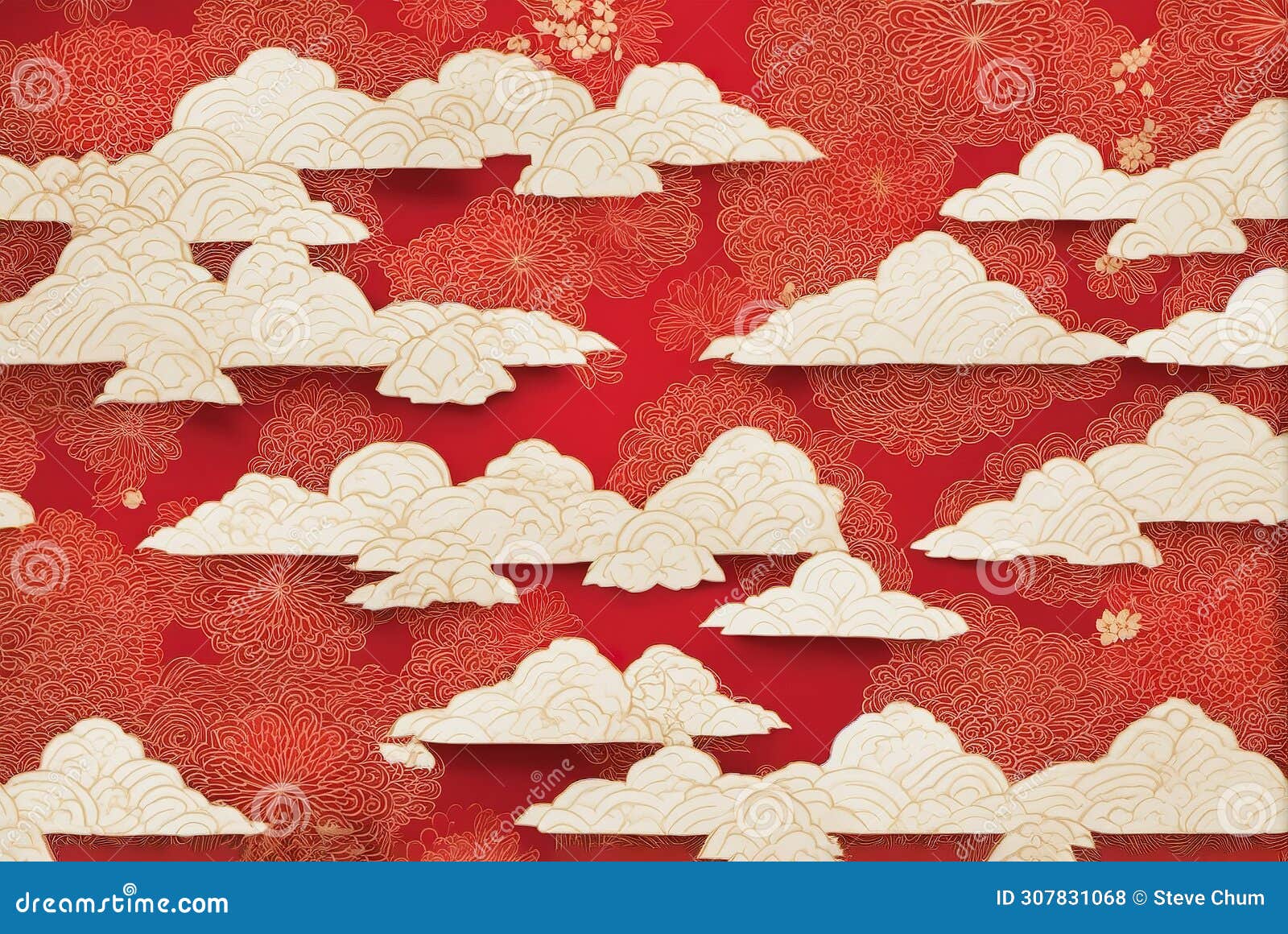 Japanese Auspicious Pattern of Red and White Auspicious Clouds in ...