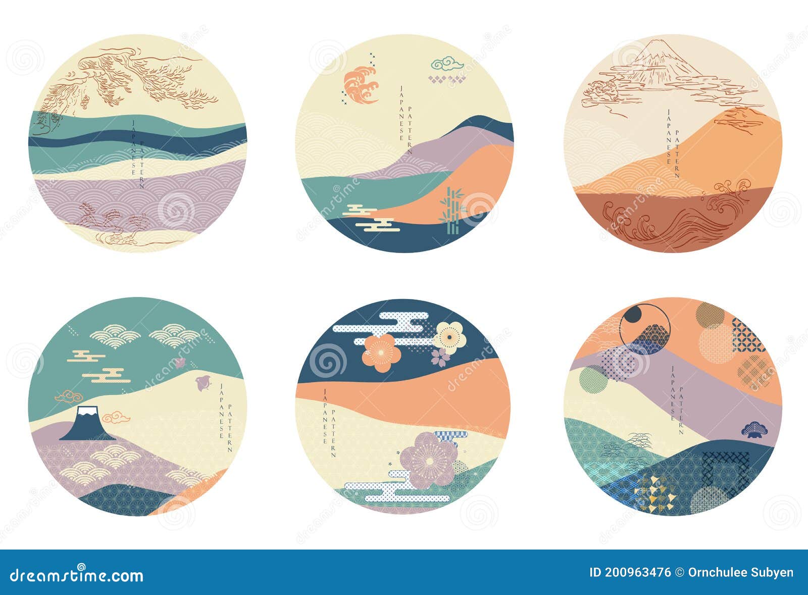 Japanese Background in Circle Shape Vector. Asian Element Template with ...