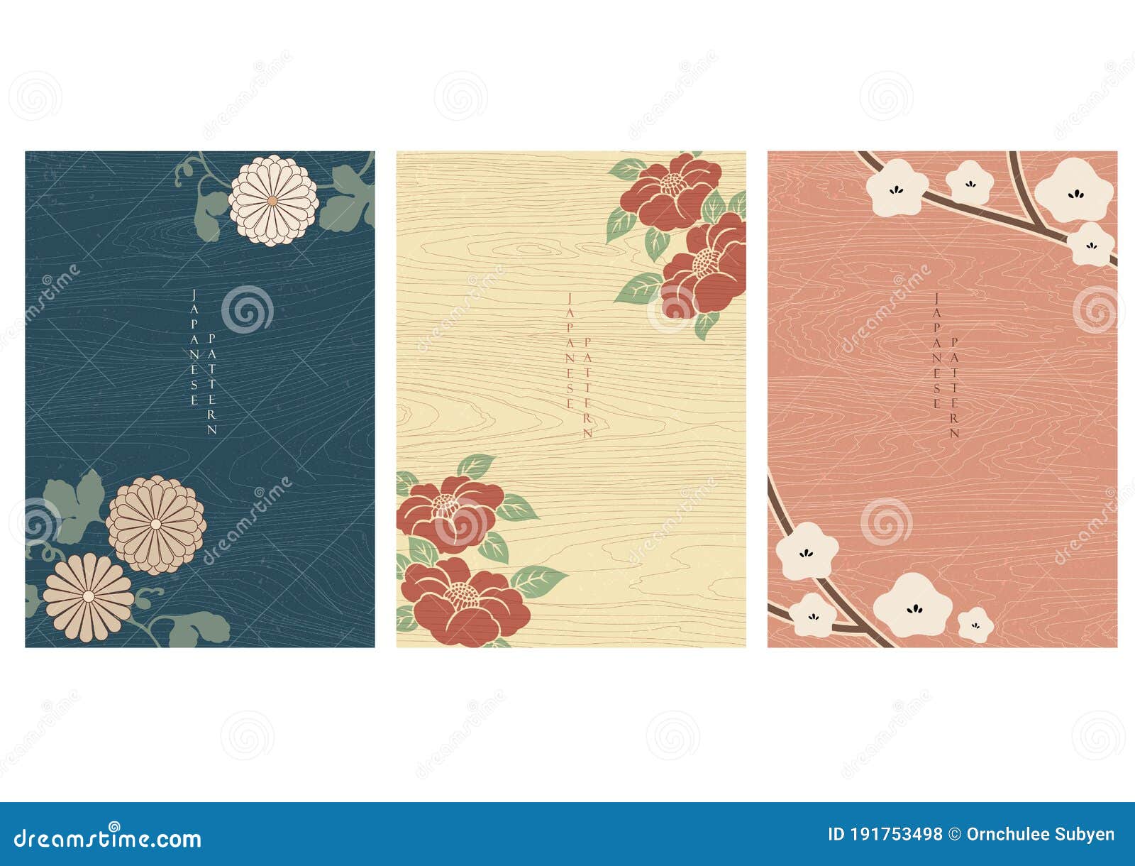Japanese Background with Flower Elements Vector. Wooden Pattern Texture ...