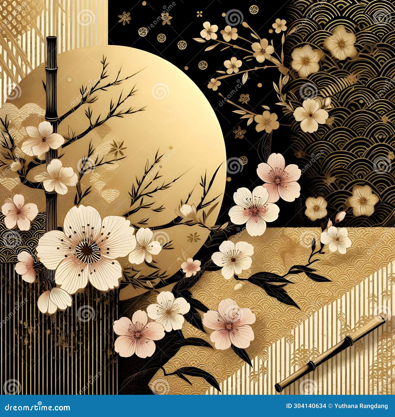 Japanese Background with Gold and Black Texture Vector. Stock ...